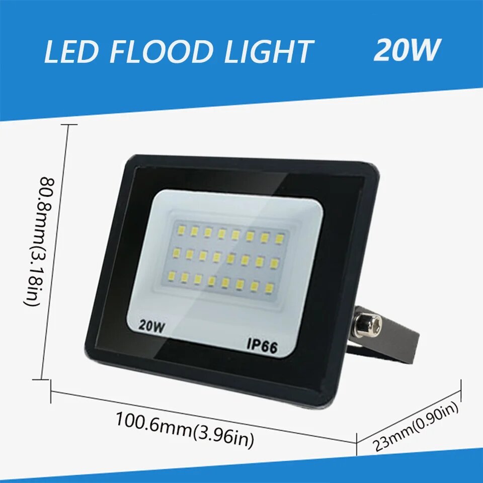 Светодиодный прожектор для улицы 10-300 Вт, алюминиевый корпус, 20W, Neutral Light, AC220V(175-265V)