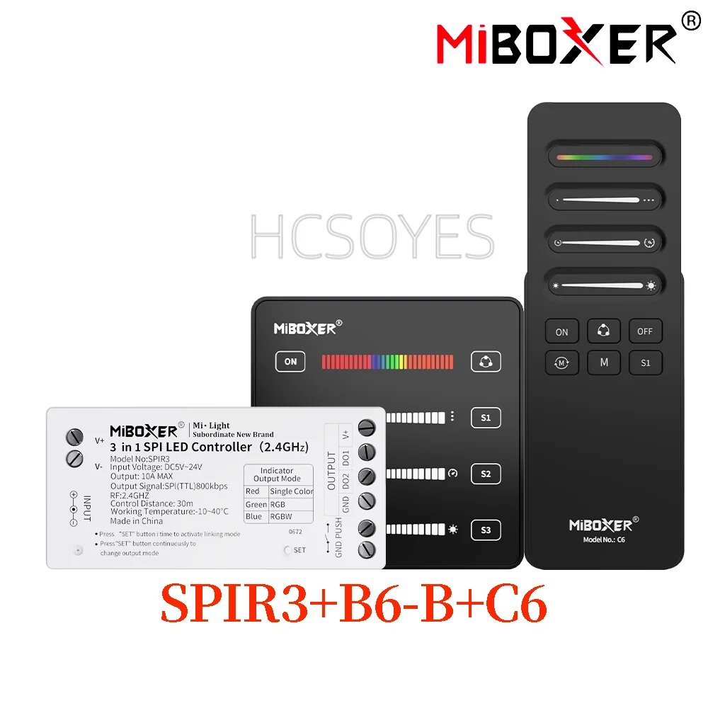 HCSOYES MIBOXER RGB/RGBWIC светодиодный контроллер 2,4G 3 в 1 SPIR3 B6 Black C6