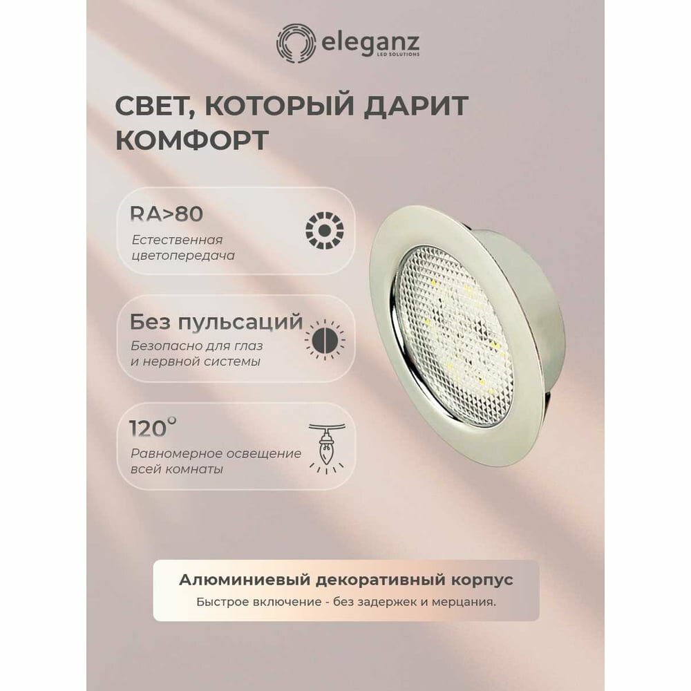 Мебельный светодиодный встраиваемый светильник ELEGANZ, Хром, металлический корпус, 4W 220V 4500K, 1шт EL-FT-308-M — фото 1