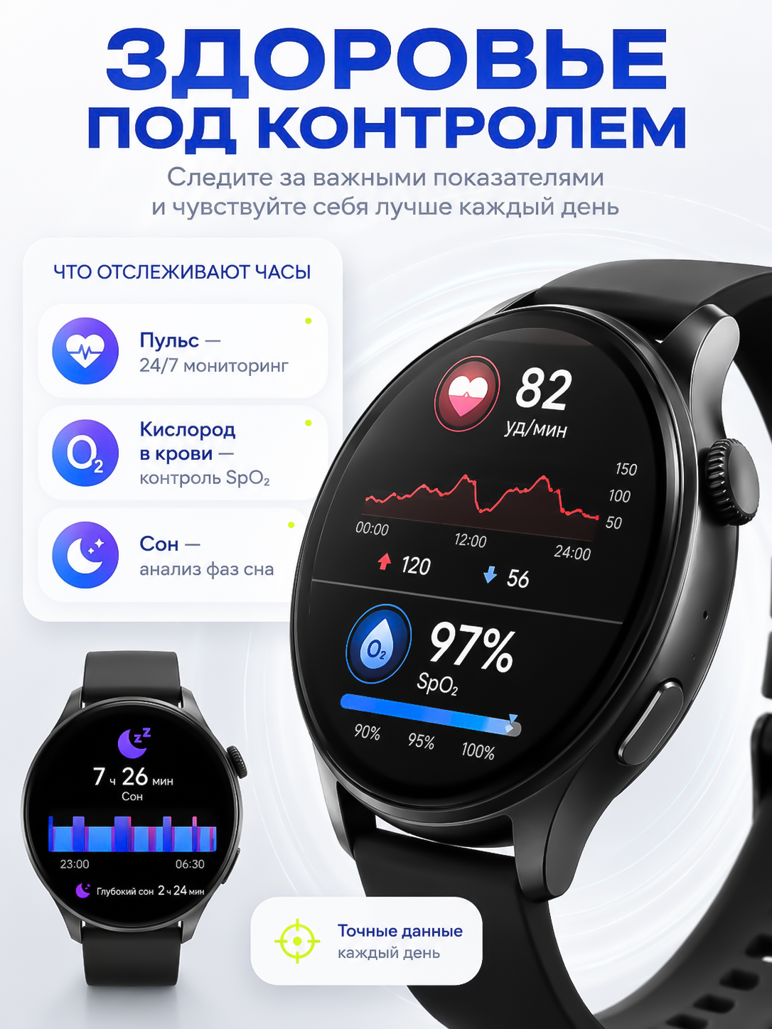 Смарт часы, часы мужские / часы мужские наручные / PREMIUM 2026, Smart watch , фитнес часы, круглые — фото 1