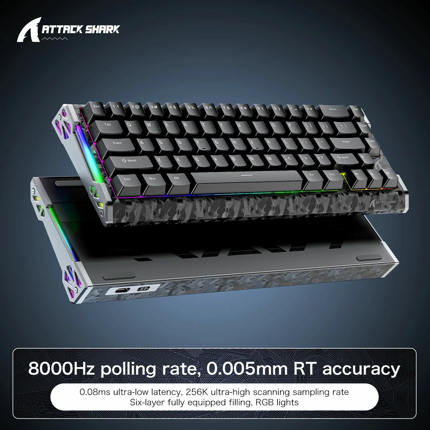 ATTACK SHARK R68HE Магнитная игровая клавиатура с 66 клавишами, проводная, 8 кГц, 0,005 мм RT, с низкой задержкой