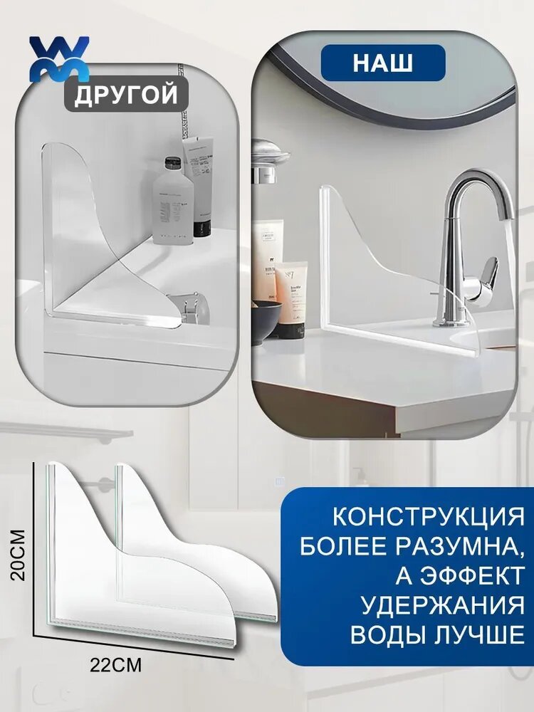 Ограничитель воды для ванны, экран для ванны угловой 2 шт