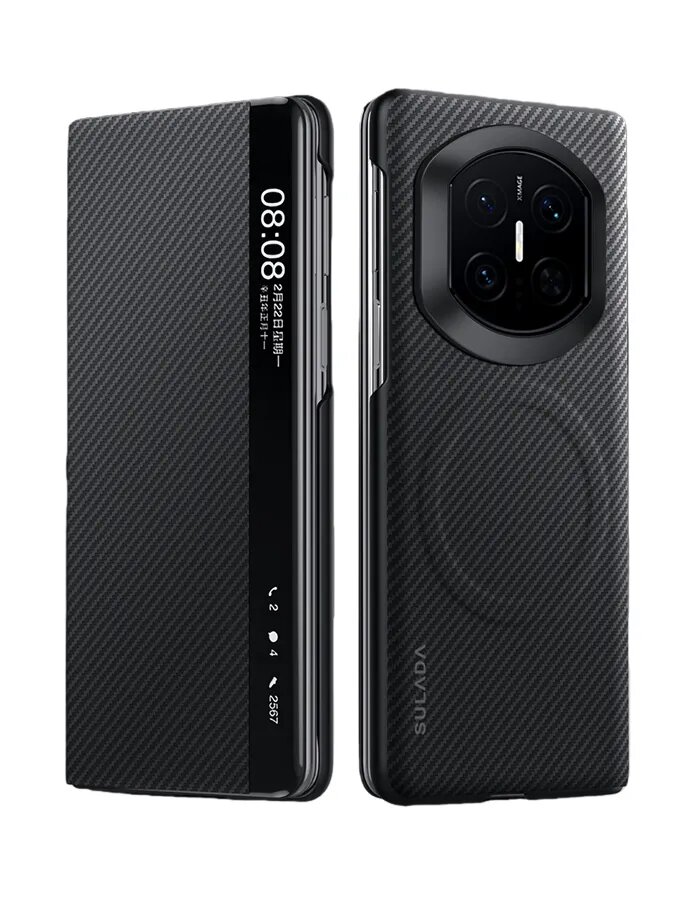 Магнитный чехол для телефона Huawei Mate X7 с текстурой кожи и карбонового волокна