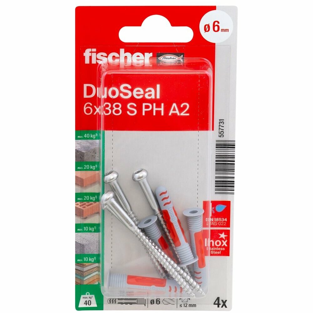 Дюбель fischer для влажных помещений 6x38 с шурупом, 4 шт. 557731