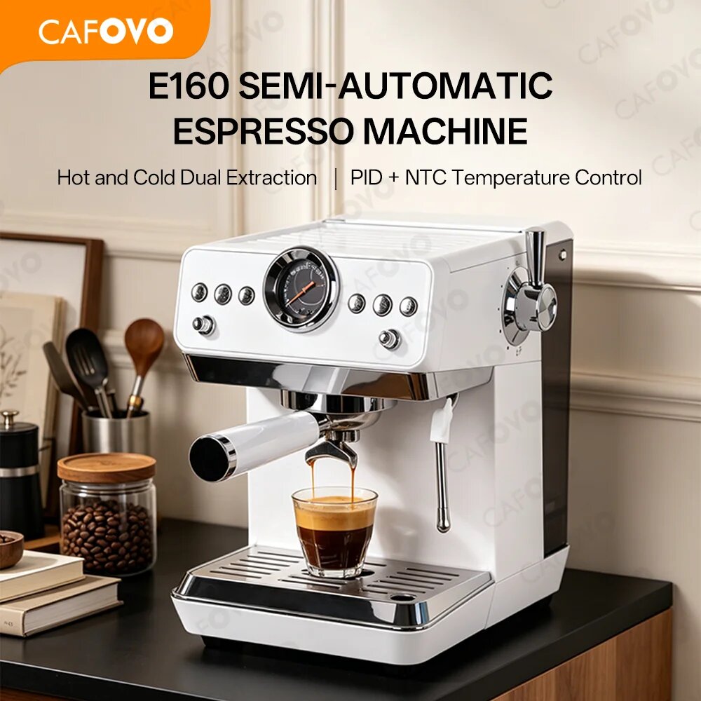 Кофемашина полуавтоматическая CAFOVO E160 58 мм с ПИД-регуляцией температуры и холодным варочником для бариста, латте, охлажденного американо
