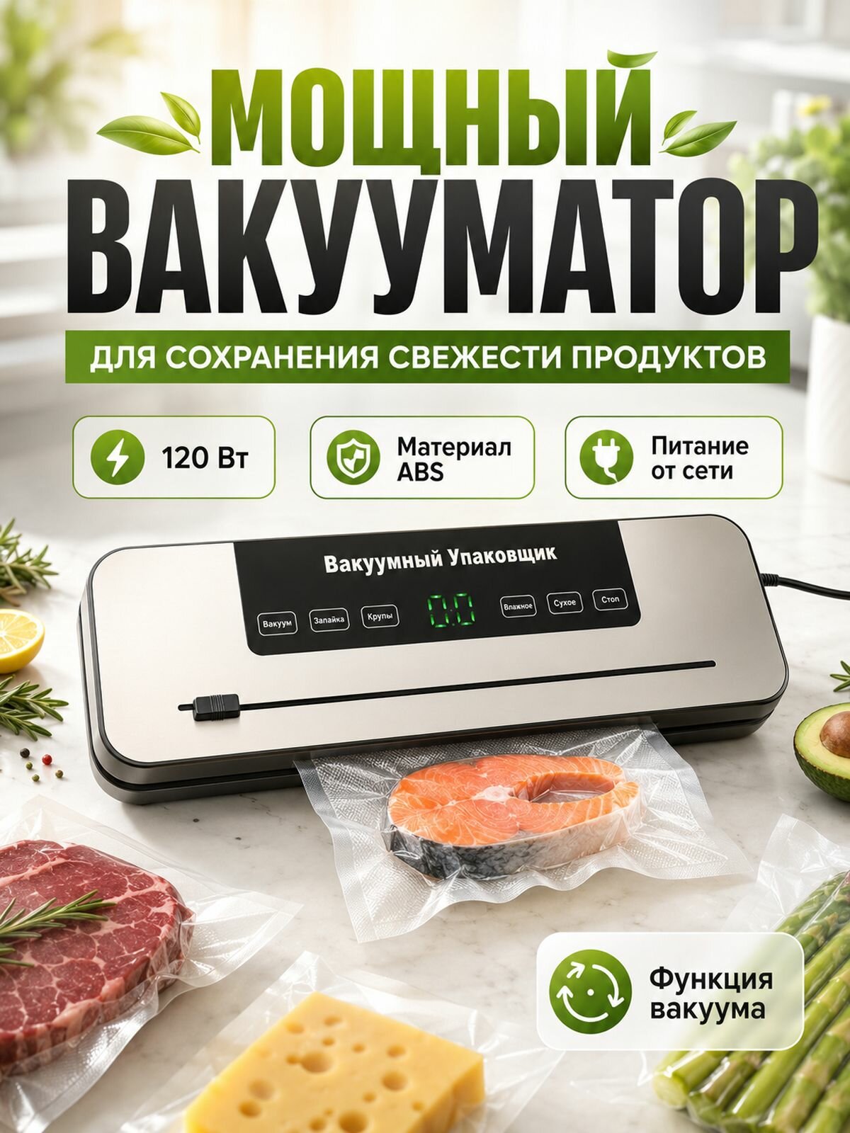 Вакууматор для продуктов, компактный упаковщик еды