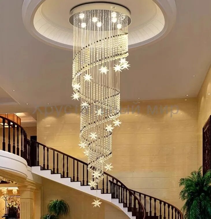 Люстра, LED, хрустальная, 20 Вт, высота 120 см, диаметр 40 см, для гостиной — фото 1