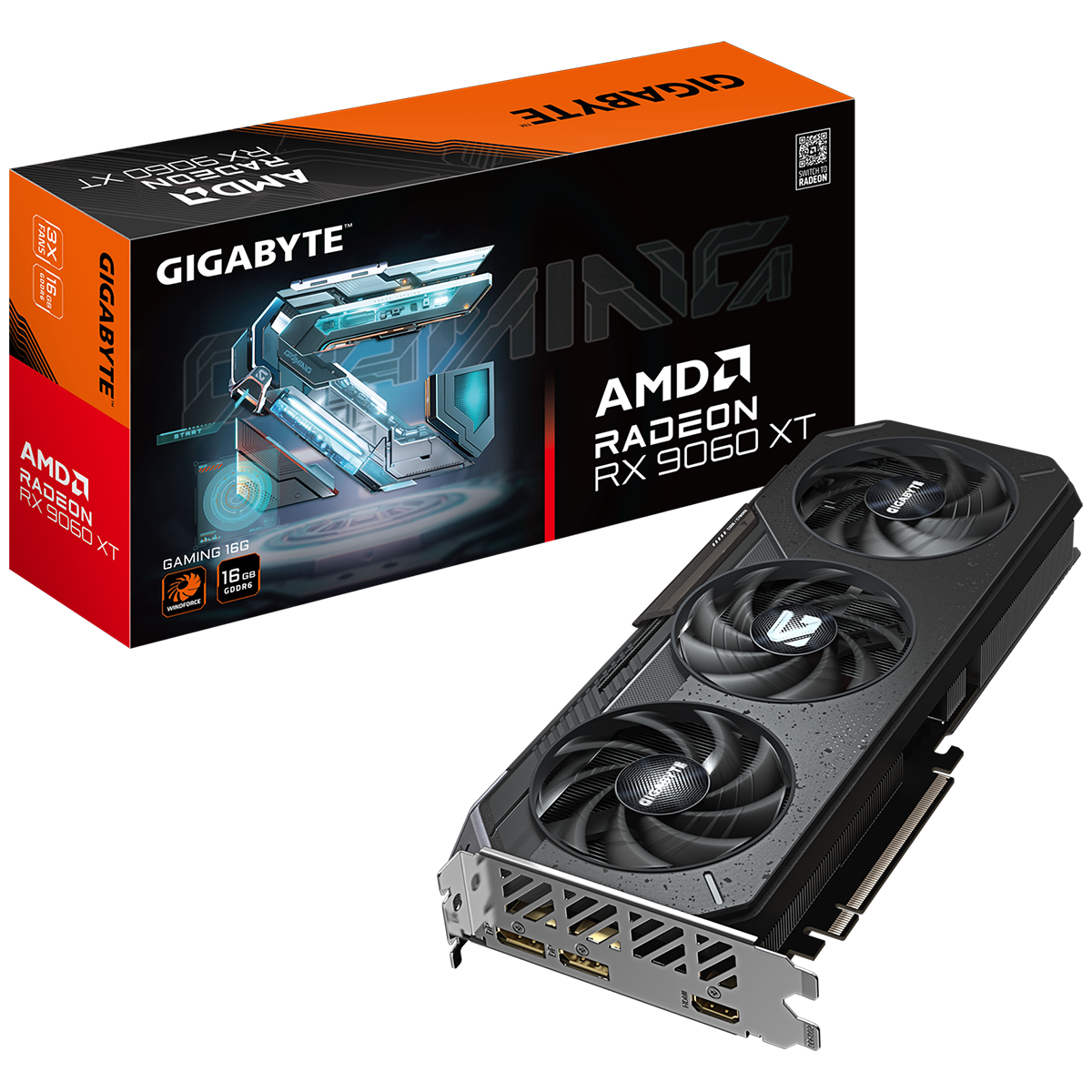 Видеокарта Gigabyte RX9060XT GAMING 16GB GDDR6 128bit 2xDP HDMI 3FAN RTL, черный