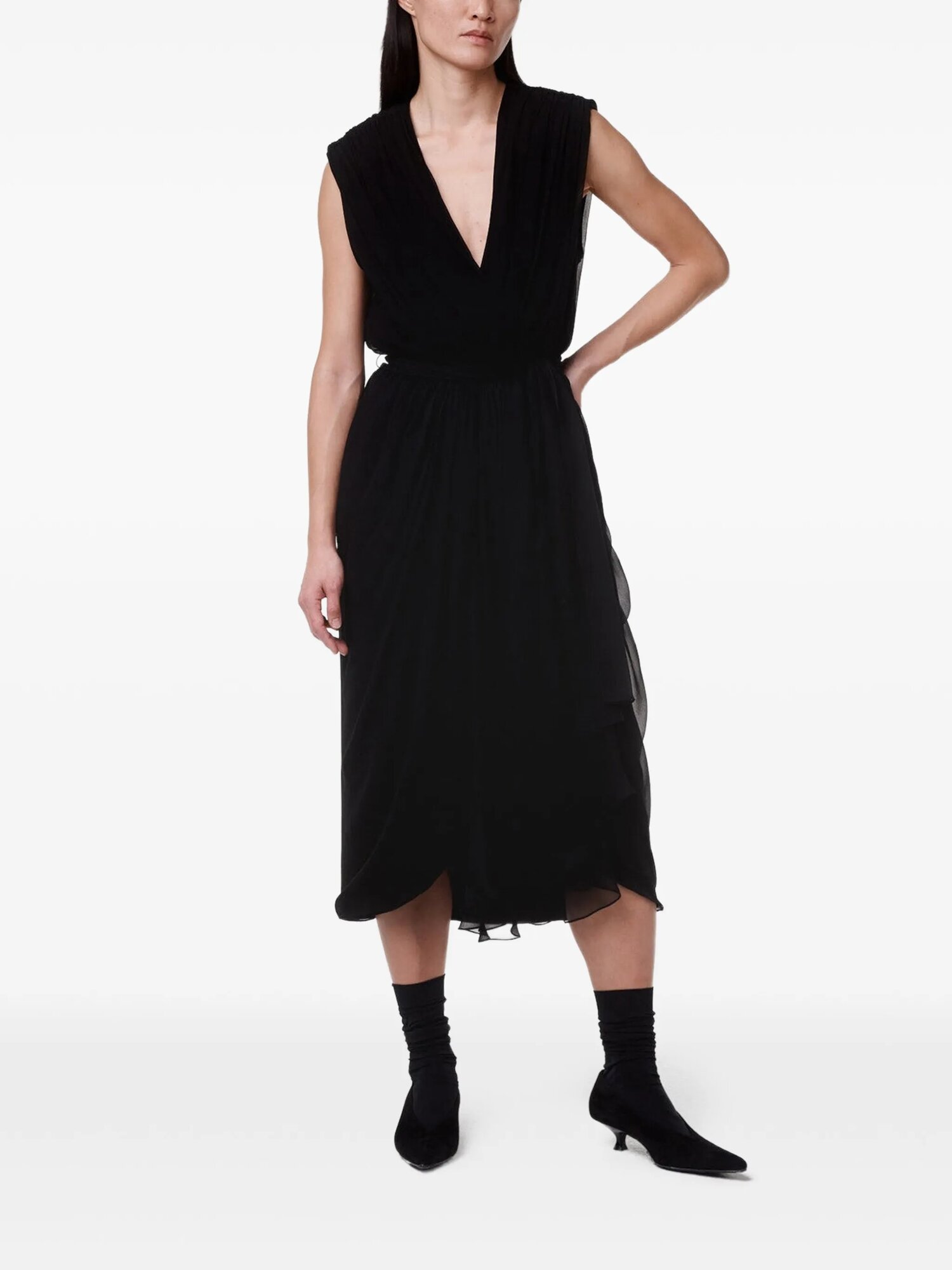 Платье Another Tomorrow Gathered midi dress, размер 40, black/black — фото 1