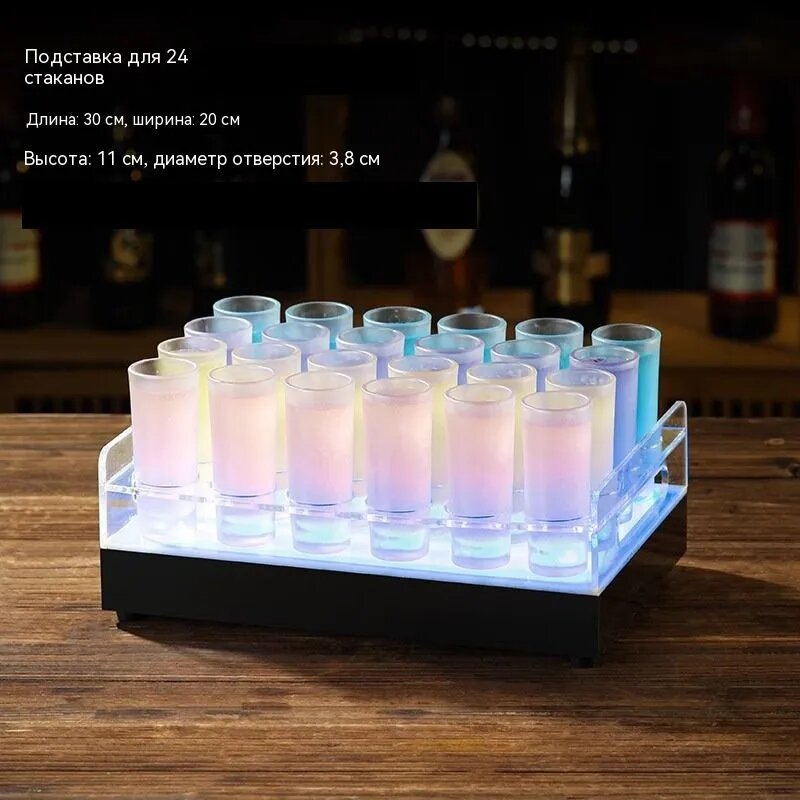 Подставка для 24 рюмок, акриловая, размеры 30х20х11 см, диаметр 3,8 см, 1 шт