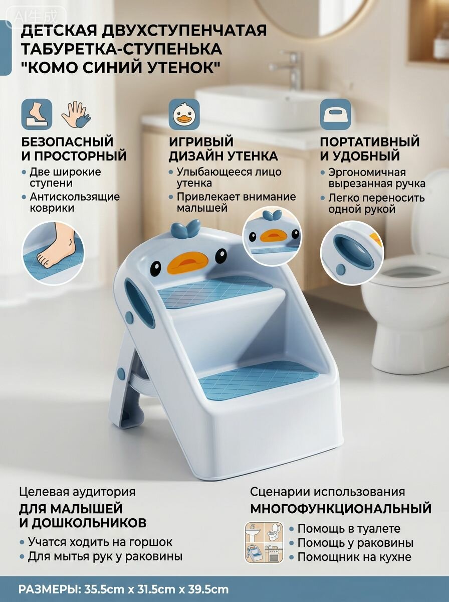 Детский Раскладной Стульчик "Утёнок" – 2 Ступени, Складной, Противоскользящие, для детей, столик — фото 1