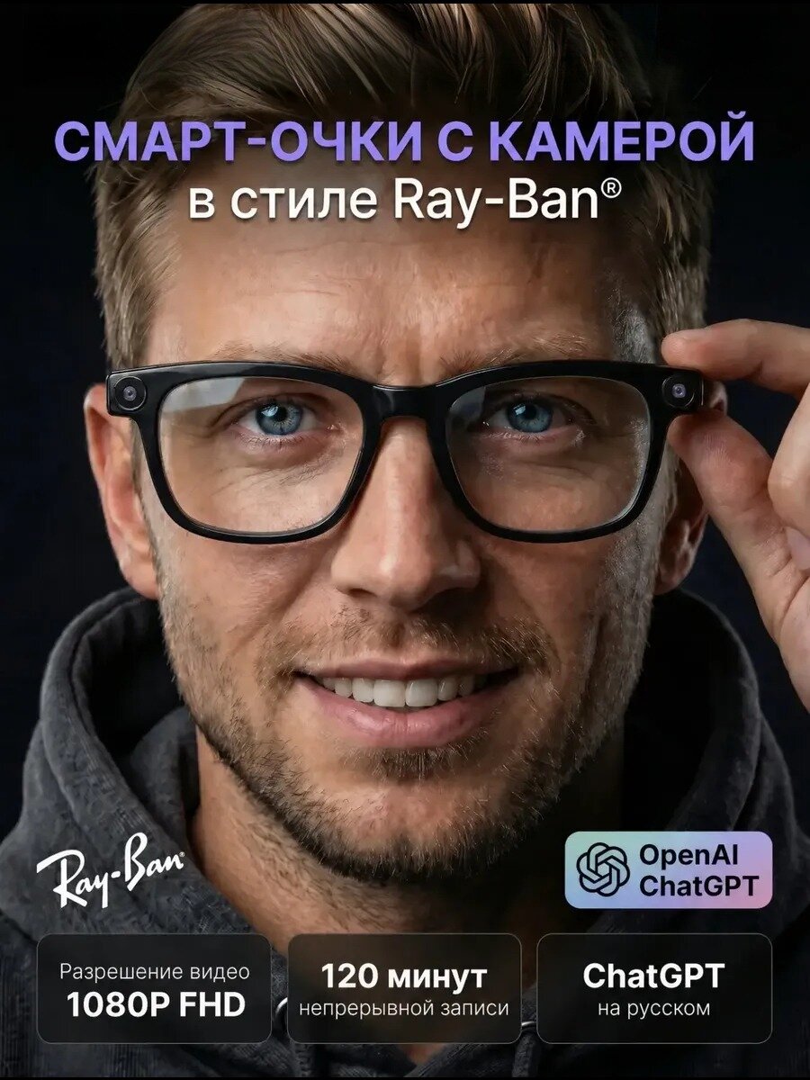 С умными очками с камерой, 2 линзы, подходят для мужчин и женщин. Умные смарт-очки с камерой HD 1080p