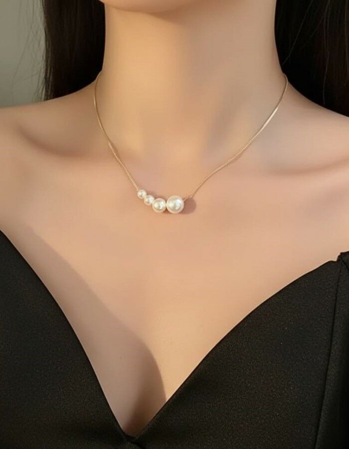 Колье, жемчуг имитация, длина 40 см, золотистый — фото 1