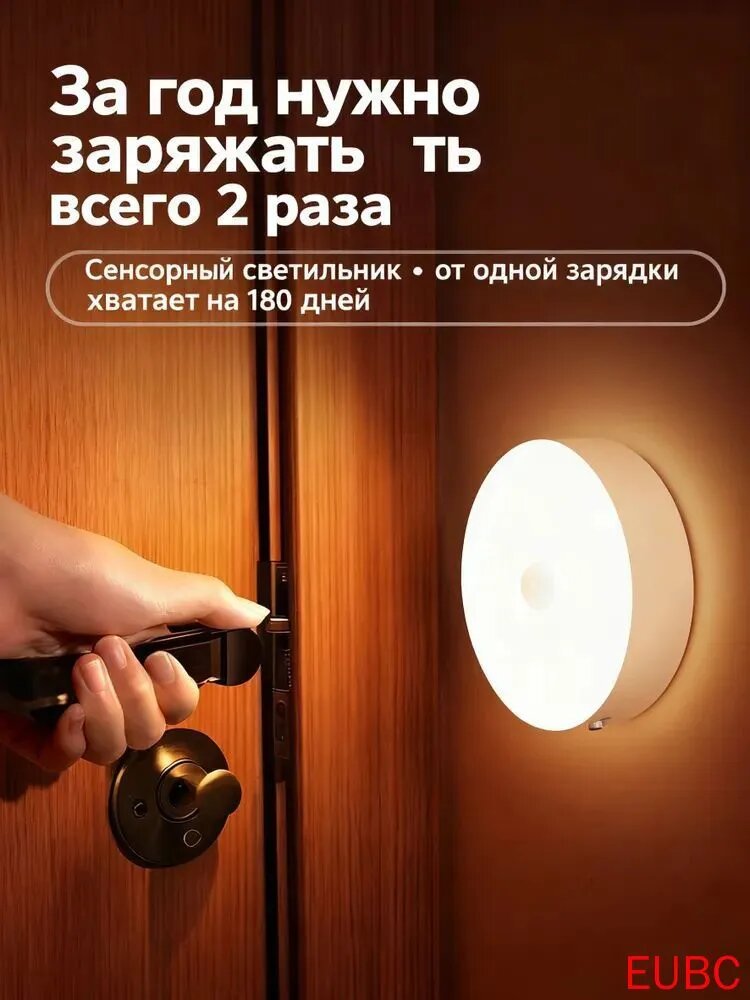 Беспроводной светодиодный LED светильник, ночник, лампа с датчиком движения на аккумуляторе