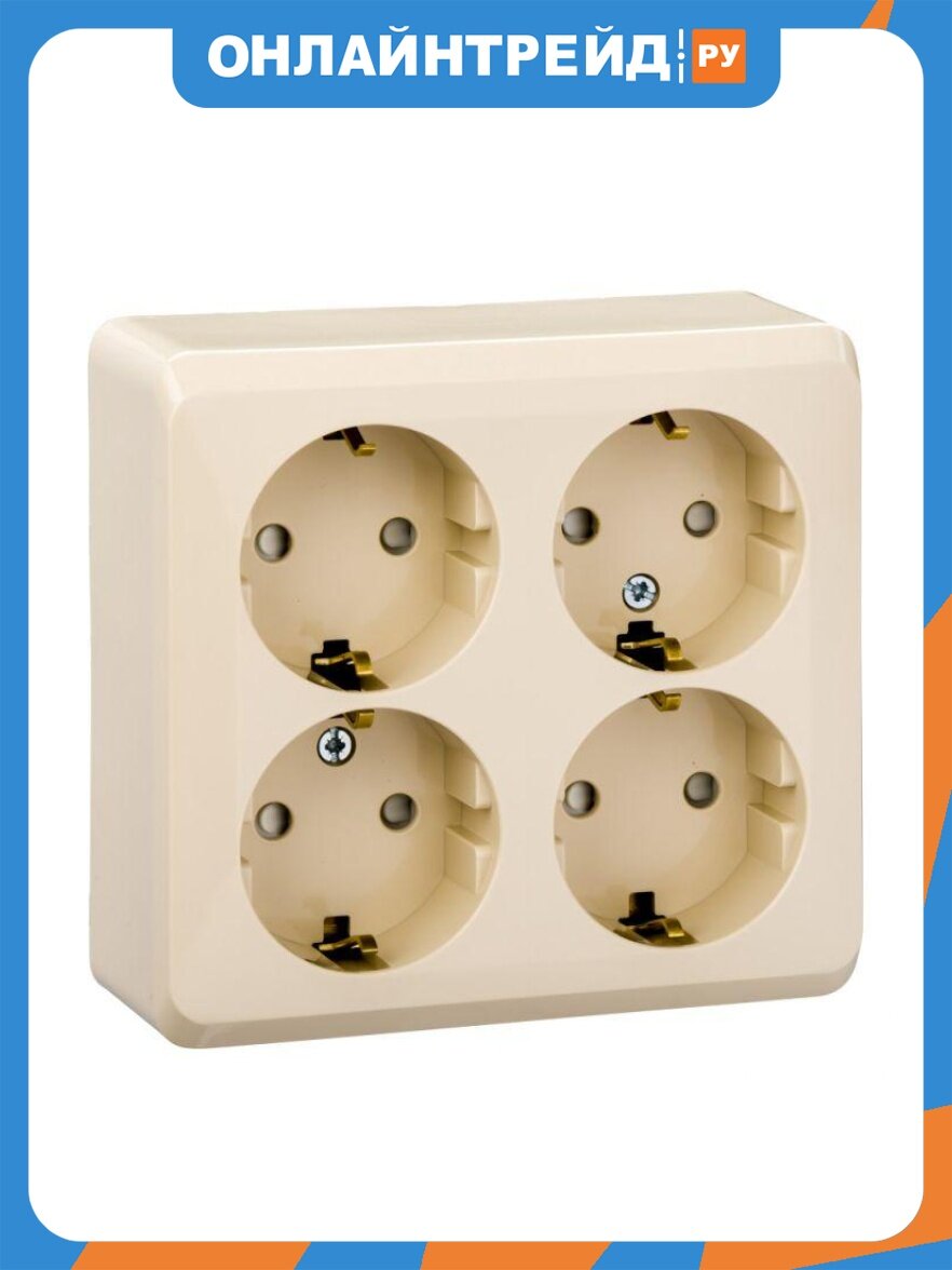 Розетка Systeme Electric (schneider Electric) SCHNEIDER ELECTRIC этюд 4-ая с/з со шторками, Кремовый, PA16-208K, PA16-208K
