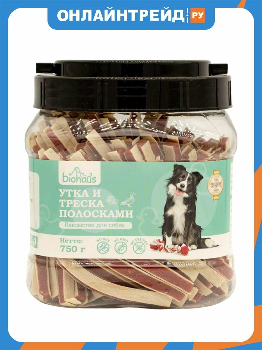 Лакомство для собак Biohaus утка И треска полосками, 750 г