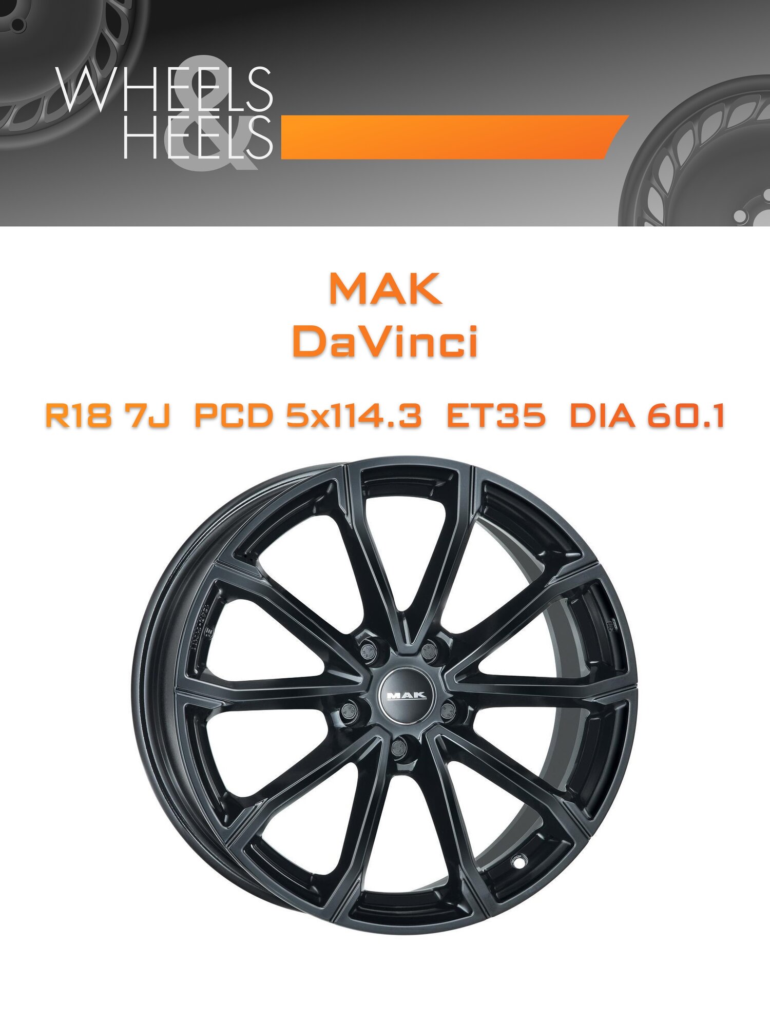Диск автомобильный литой MAK DaVinci 18x7 5x114.3 et35 dia60.1 Чёрный глянцевый