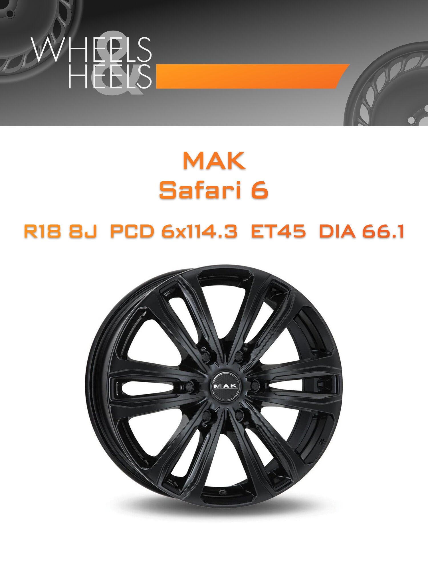 Диск автомобильный литой MAK Safari 6 18x8 6x114.3 et45 dia66.1 Чёрный глянцевый