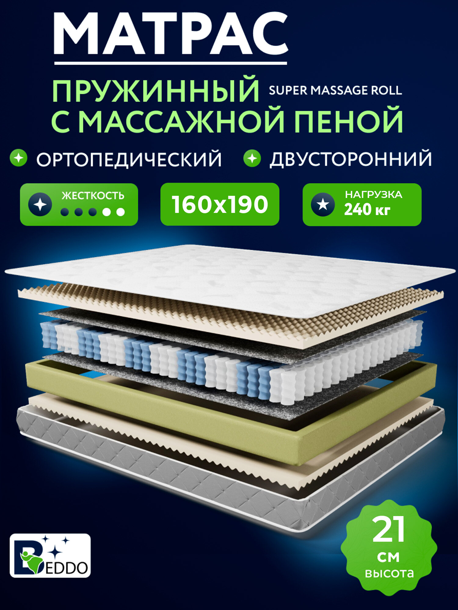 Матрас 160х190 независимый пружинный блок, с массажным эффектом Super Massage 21