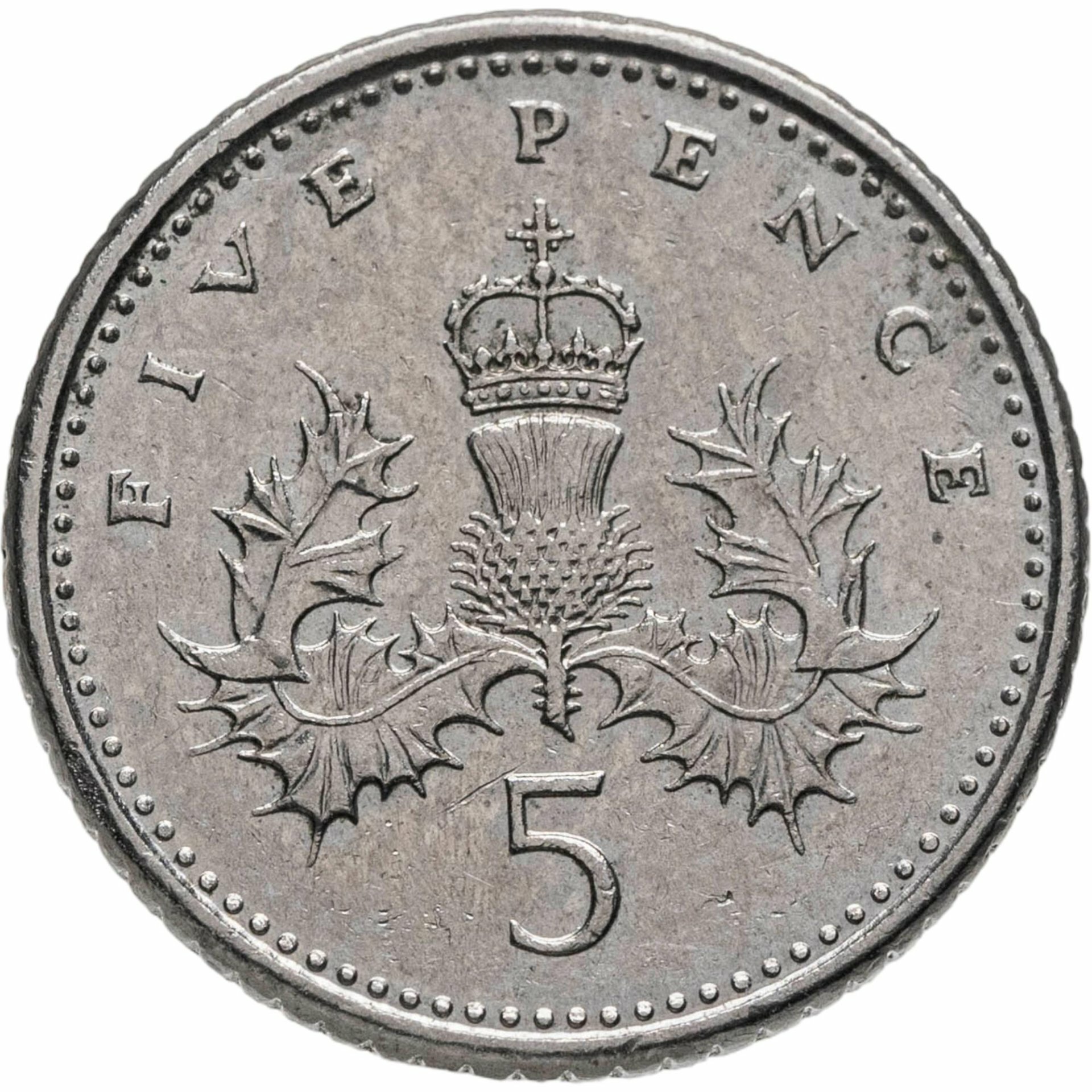 Великобритания 5 пенсов pence 1990, Мельхиор медь-никель, в сохранности XF