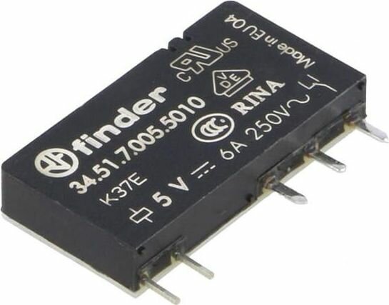 Реле FINDER 34.51.7.005.5010 электромагнитное SPDT Uобмотки: 5ВDC 6A/250ВAC 6A/30ВDC 1шт