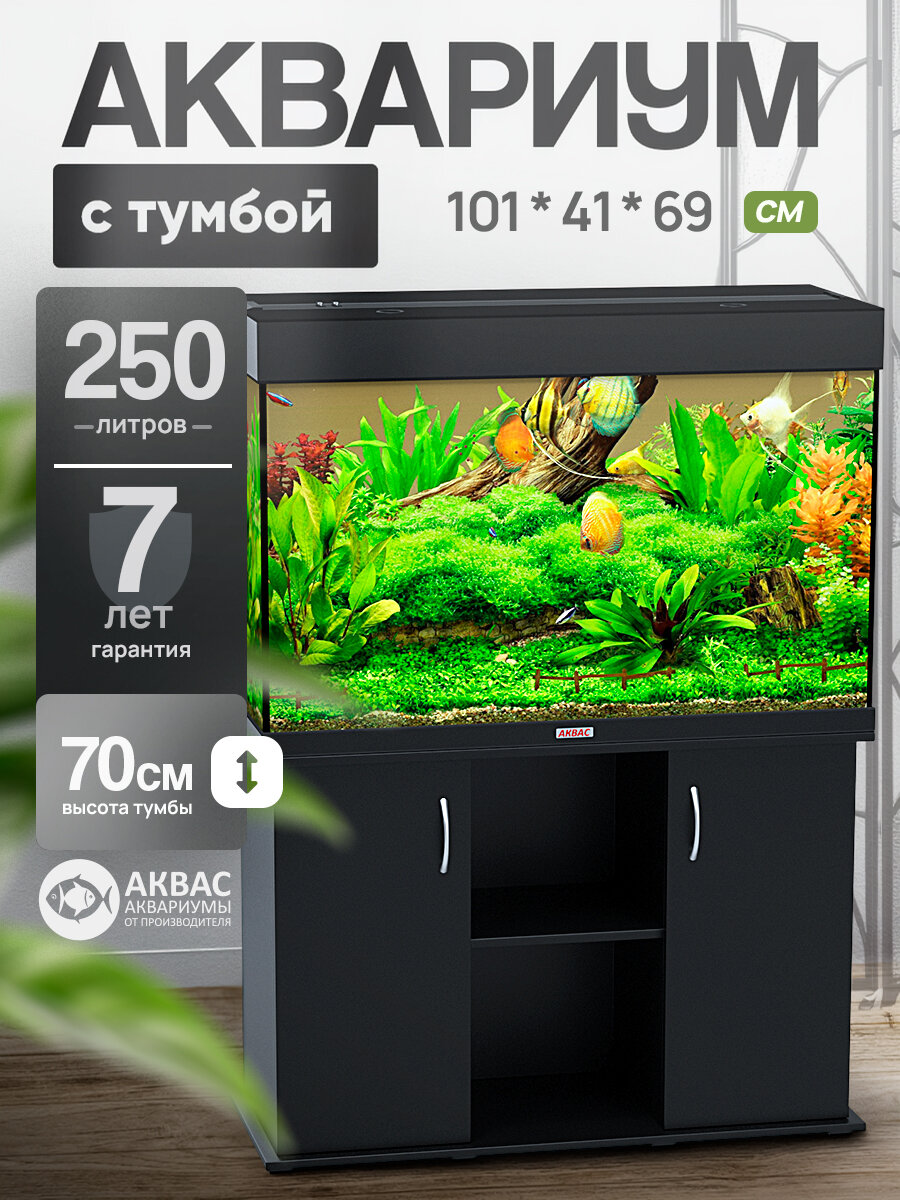 Аквариум 250 литров с тумбой крышкой и освещением (101х41х69 см) Аквас