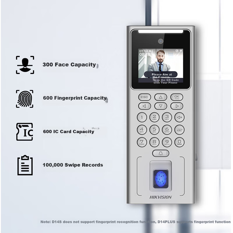 HIKVISION D14 PLUS Смарт-часы для учета рабочего времени с распознаванием лица и отпечатков пальцев WiFi-версия
