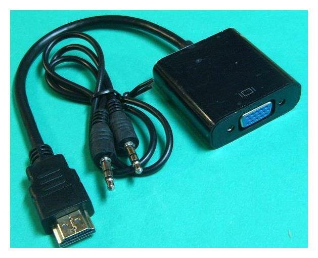 Переходник с HDMI на VGA (адаптер, конвертер для монитора), HDMI подключить к устройству, VGA подключить к монитору. + Audio 3,5 черный