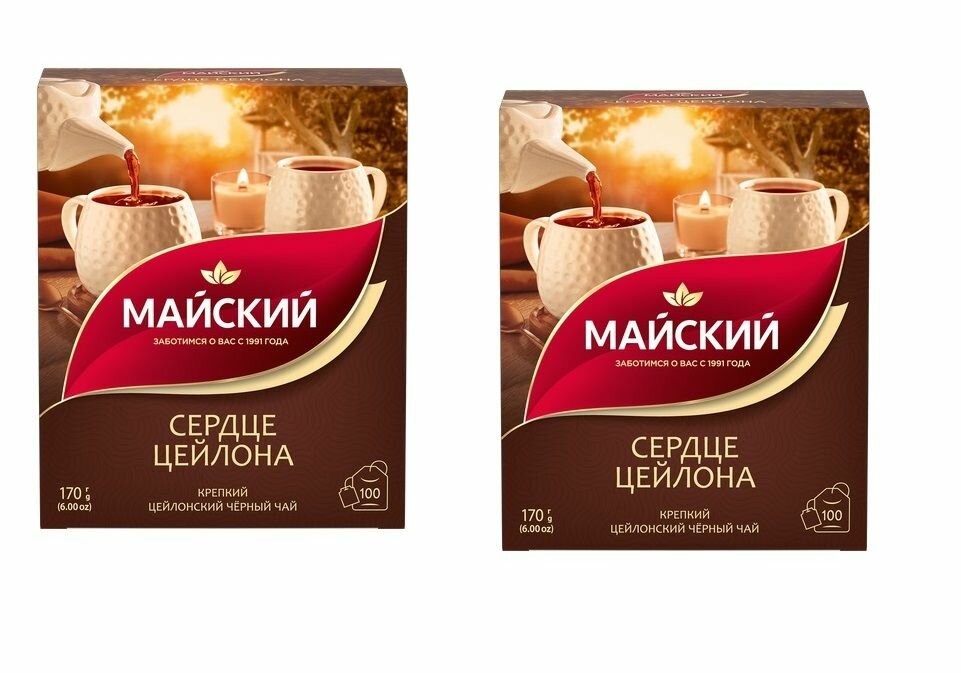 Майский Чай , Сердце Цейлона, чёрный, 100пак, 170гр , 2 шт
