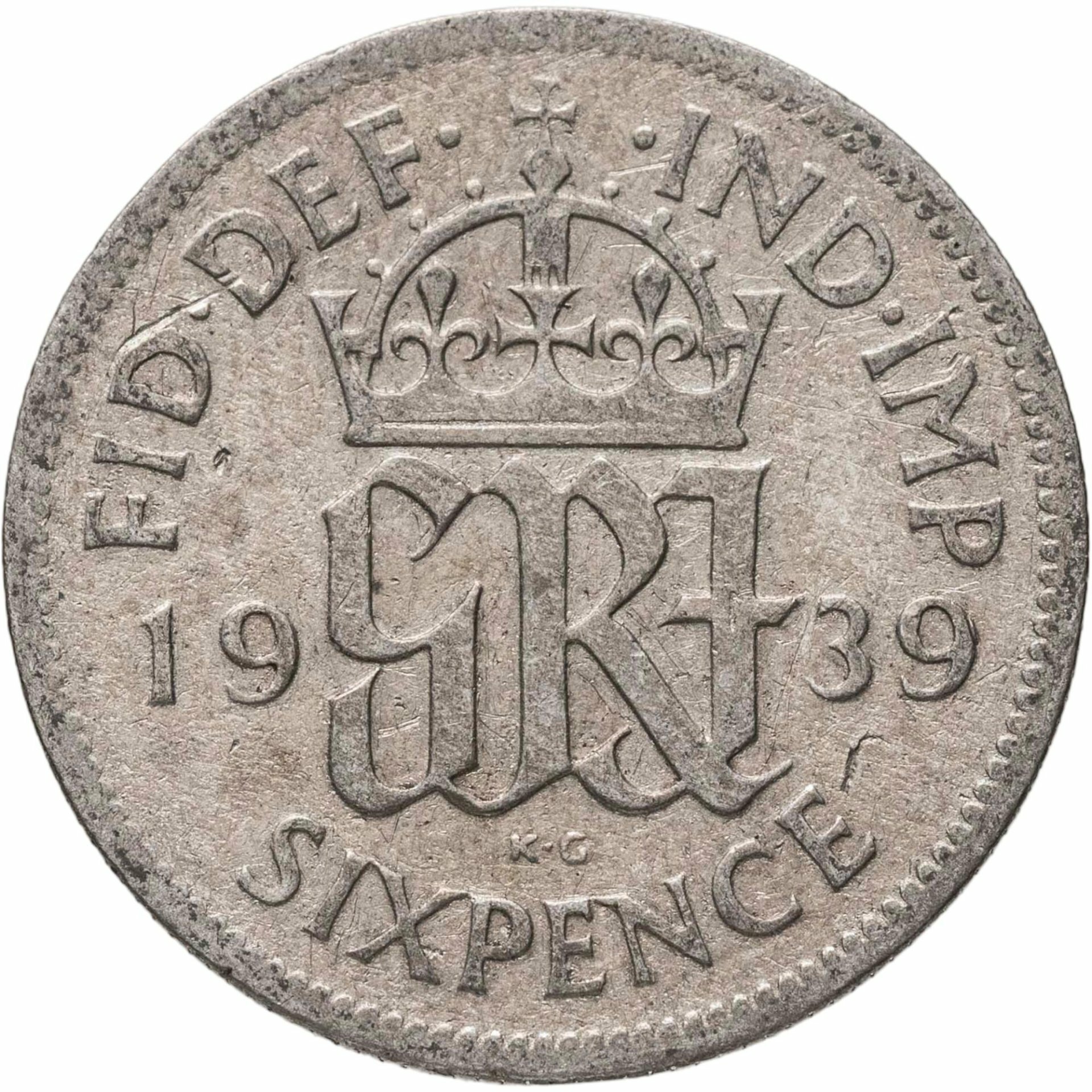 Великобритания 6 пенсов pence 1939, Серебро 500, в сохранности F-VF