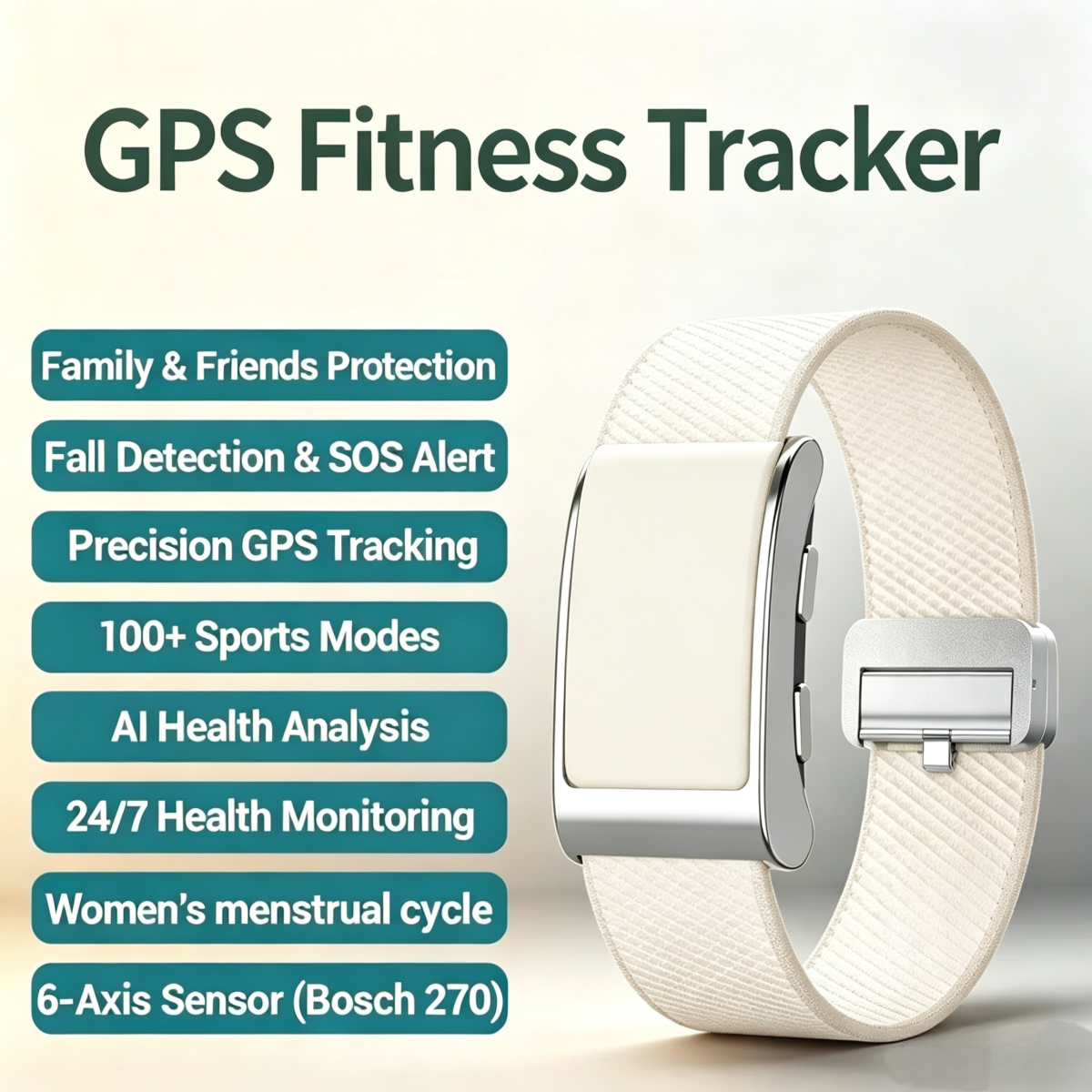 Фитнес-браслет JITE Bosch 270 GPS, без экрана, 100 режимов, SOS, магнитная зарядка, IP68