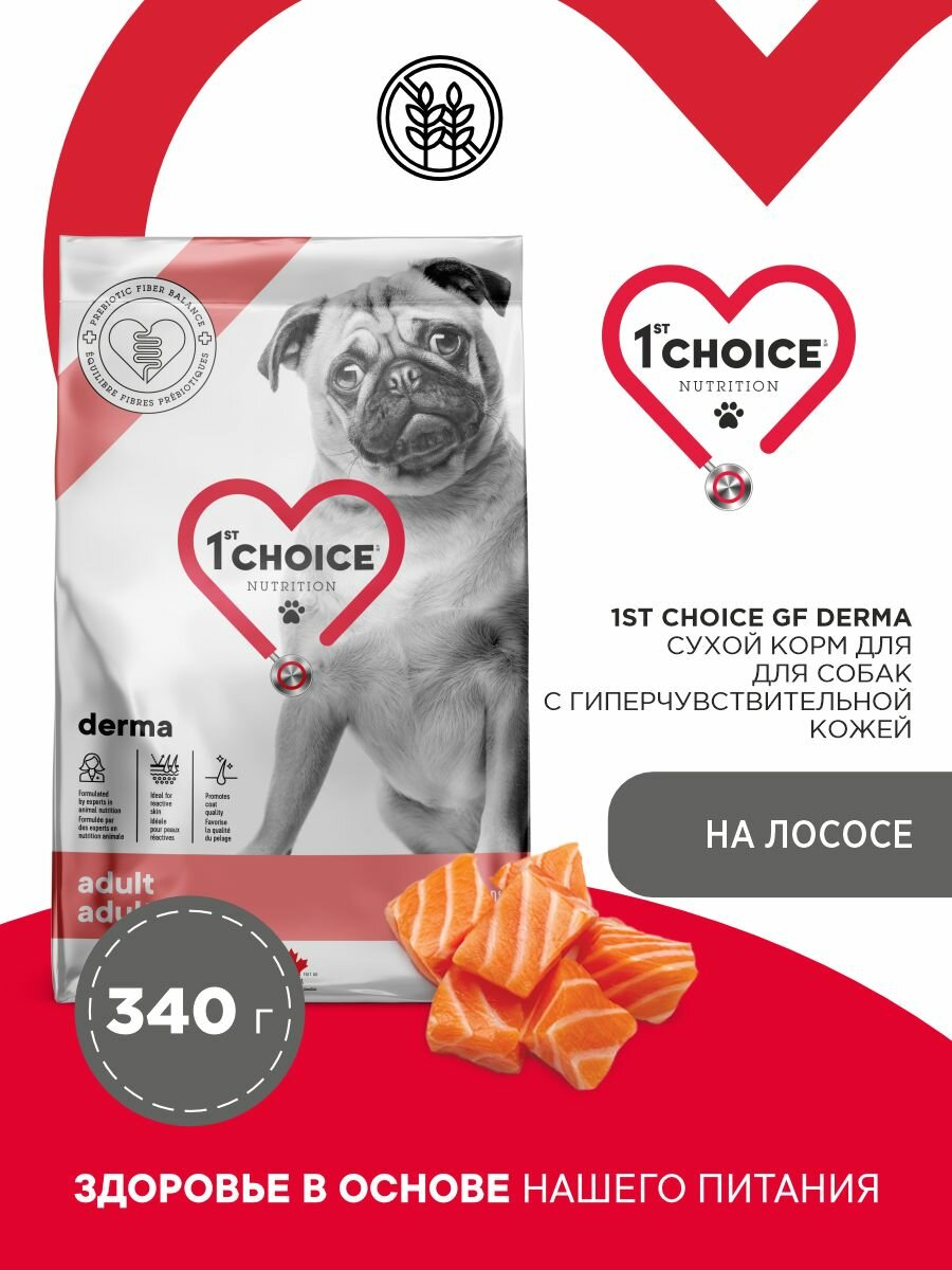 Корм для собак сухой 1st Choice Grain Free Derma для гиперчувствительной кожи на лососе, 340г