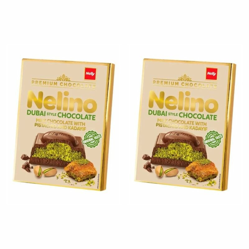 Nelly Шоколад молочный Nelino, с фисташковой начинкой и кадаифом, 62 гр, 2 уп