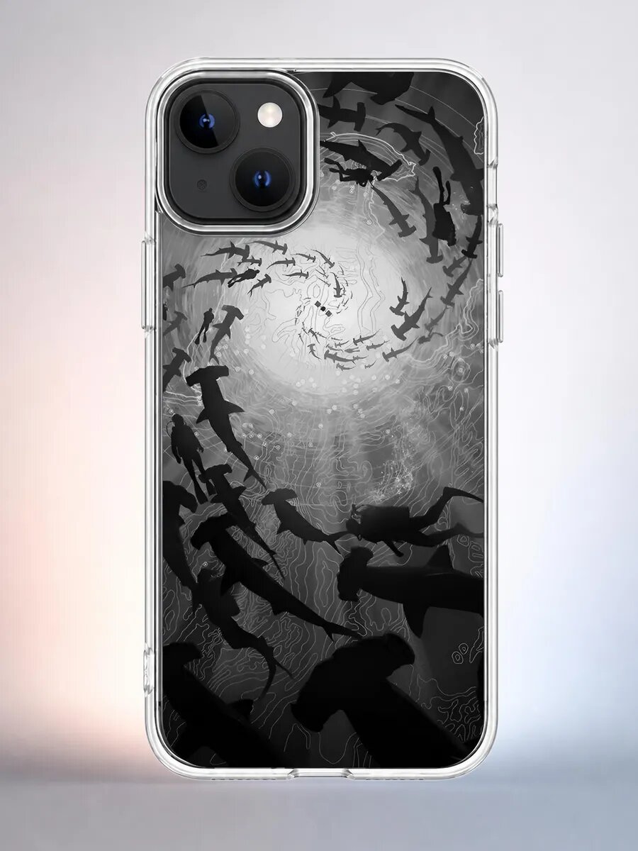 Чехол iPhone 14 акулы молот силиконовый прозрачный