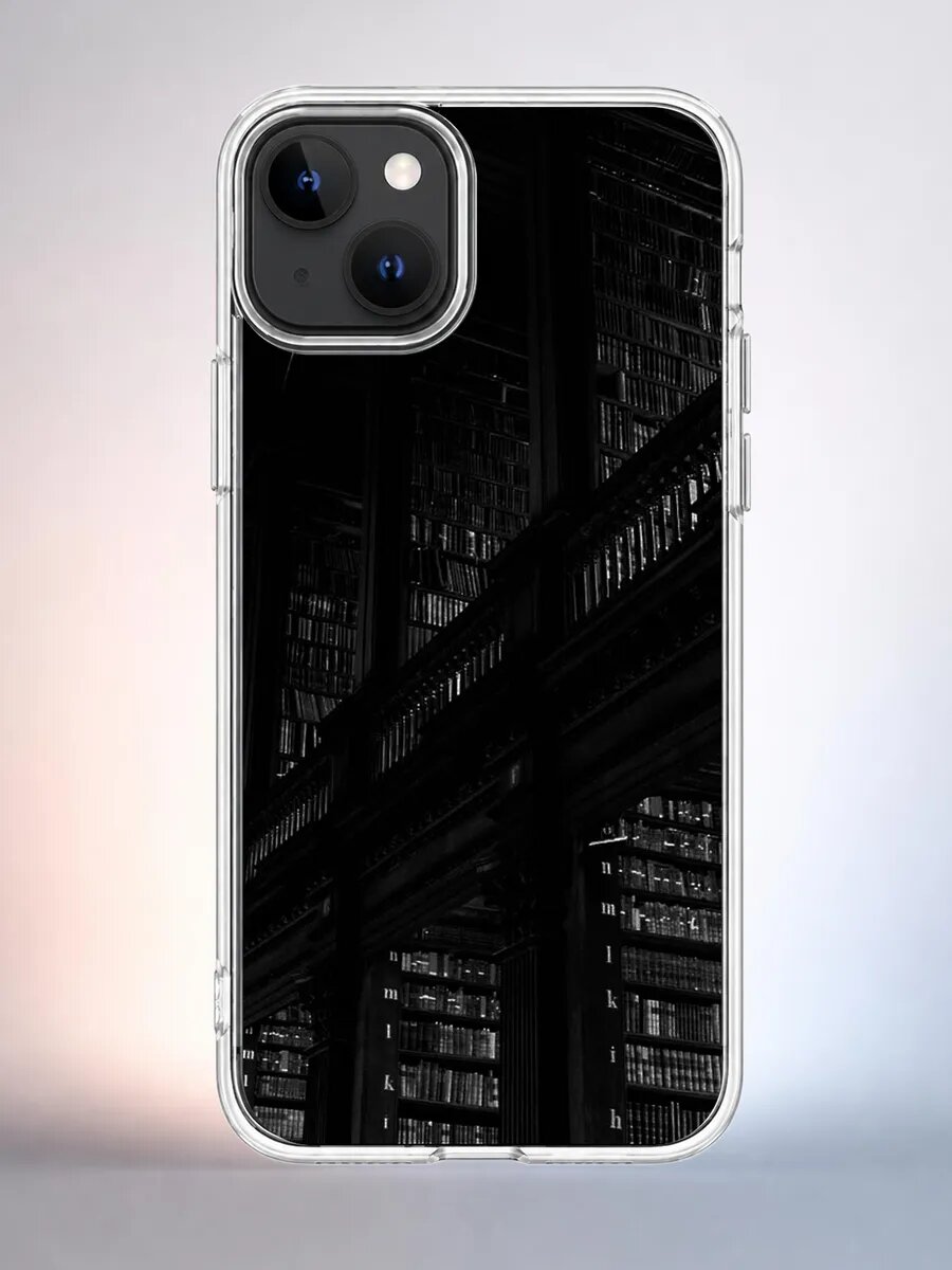 Чехол iPhone 15 Готическая библиотека силиконовый прозрачный