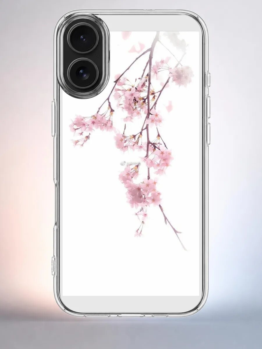 Чехол iPhone 16 сакура акварель силиконовый прозрачный