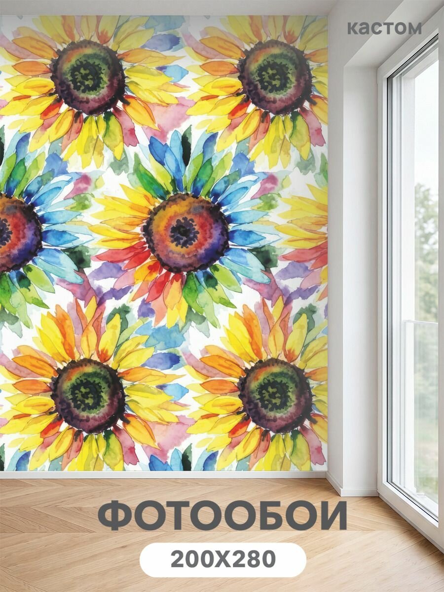 Фотообои на стену флизелиновые 3d Подсолнухи 200х270 см