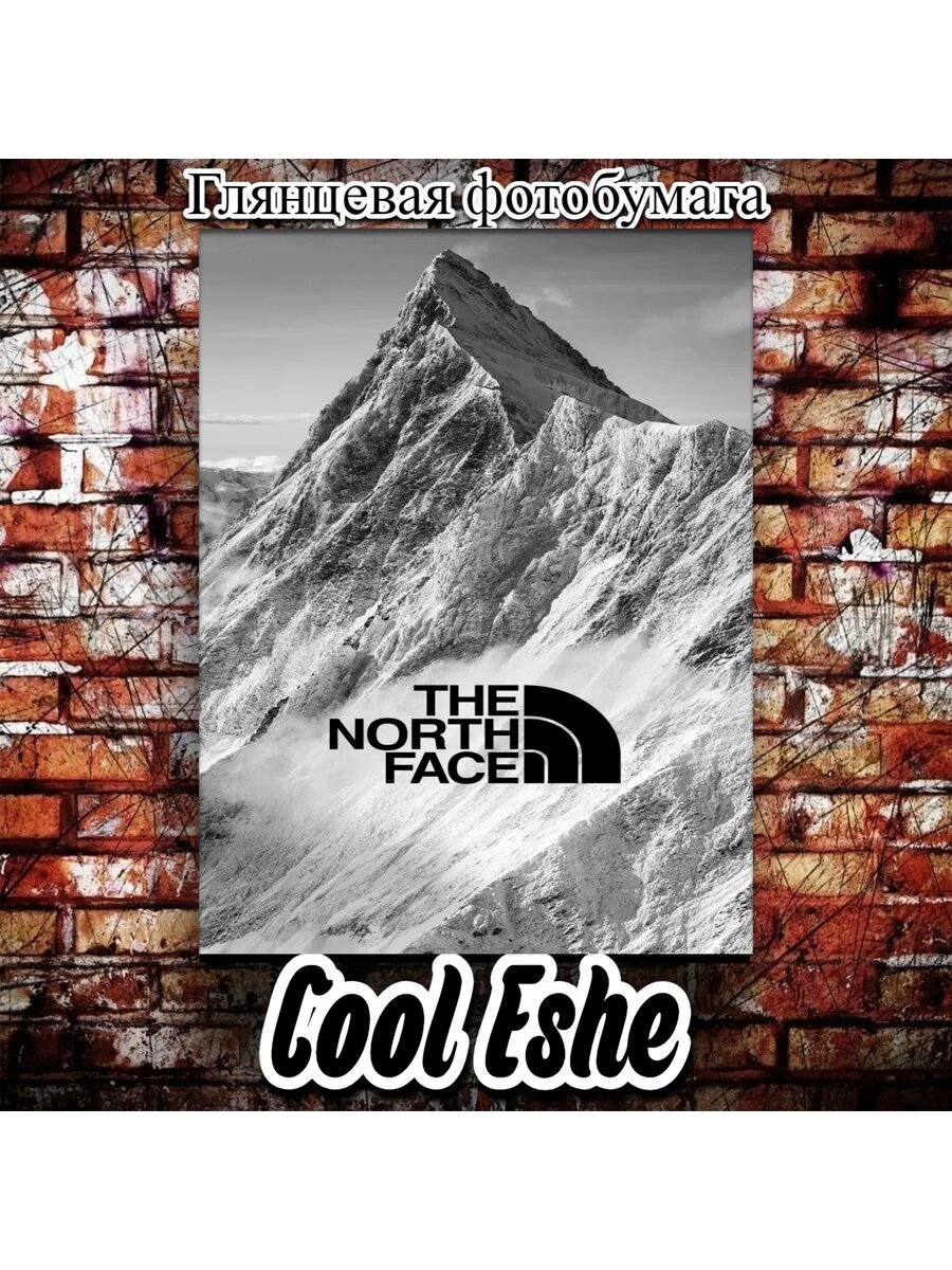 Постер "The north face, горы, черно-белый снимок" А2