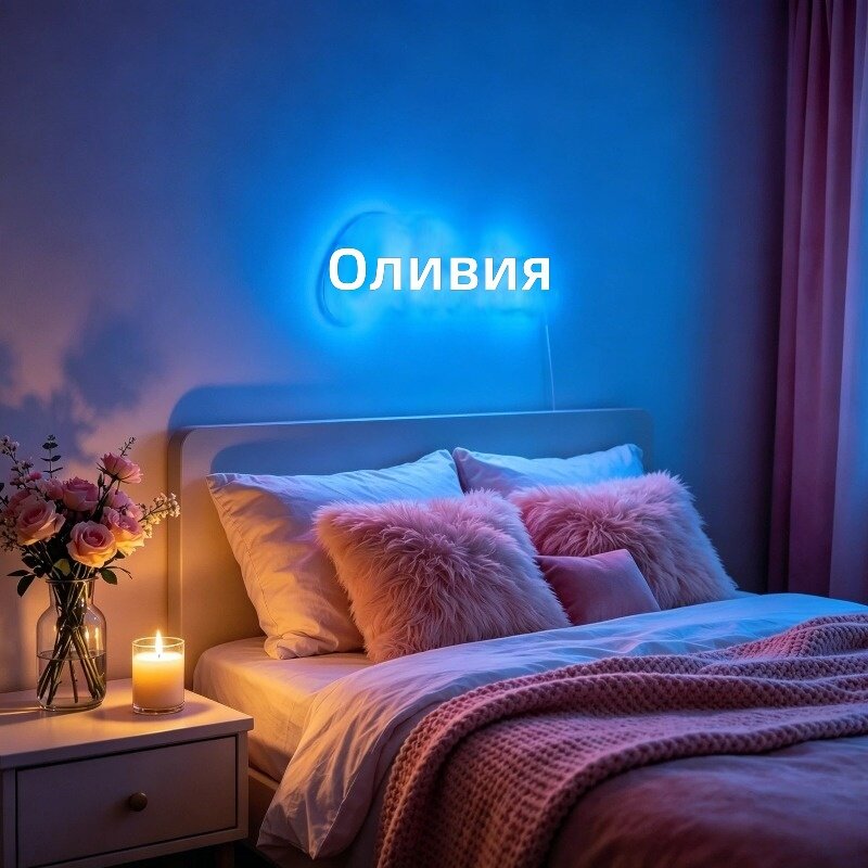 Неоновая светодиодная вывеска с индивидуальным текстом, синий цвет, 8 дюймов, 4 буквы, на акриловой подложке, настенное крепление