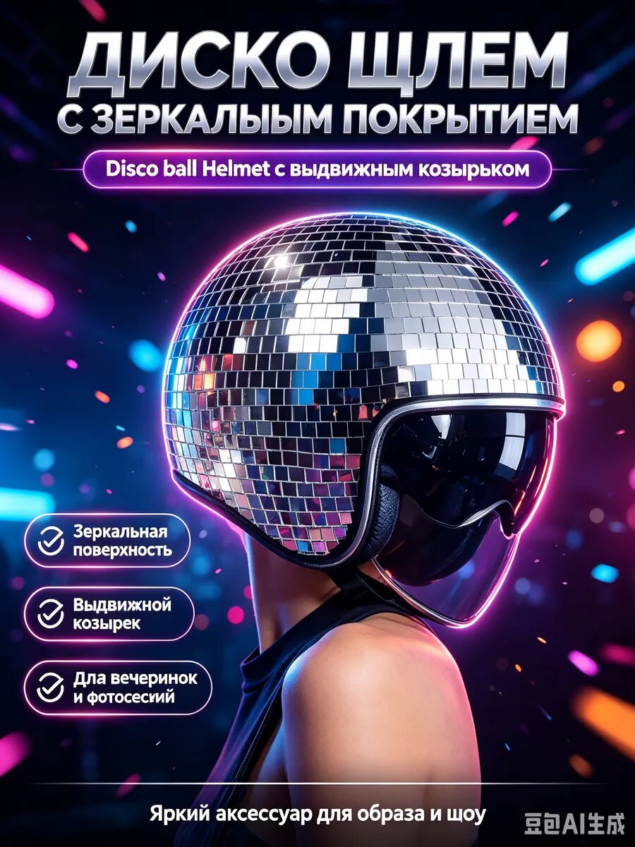 Дискотека шар шлем зеркало блеск для вечеринки серебро