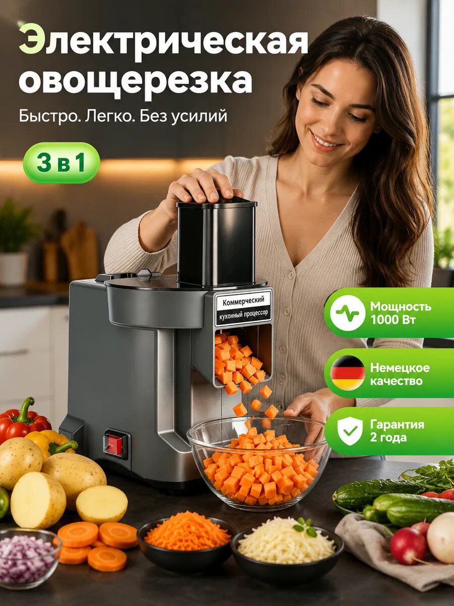 Овощерезка электрическая 3 в 1 кубиками соломка ломтиками