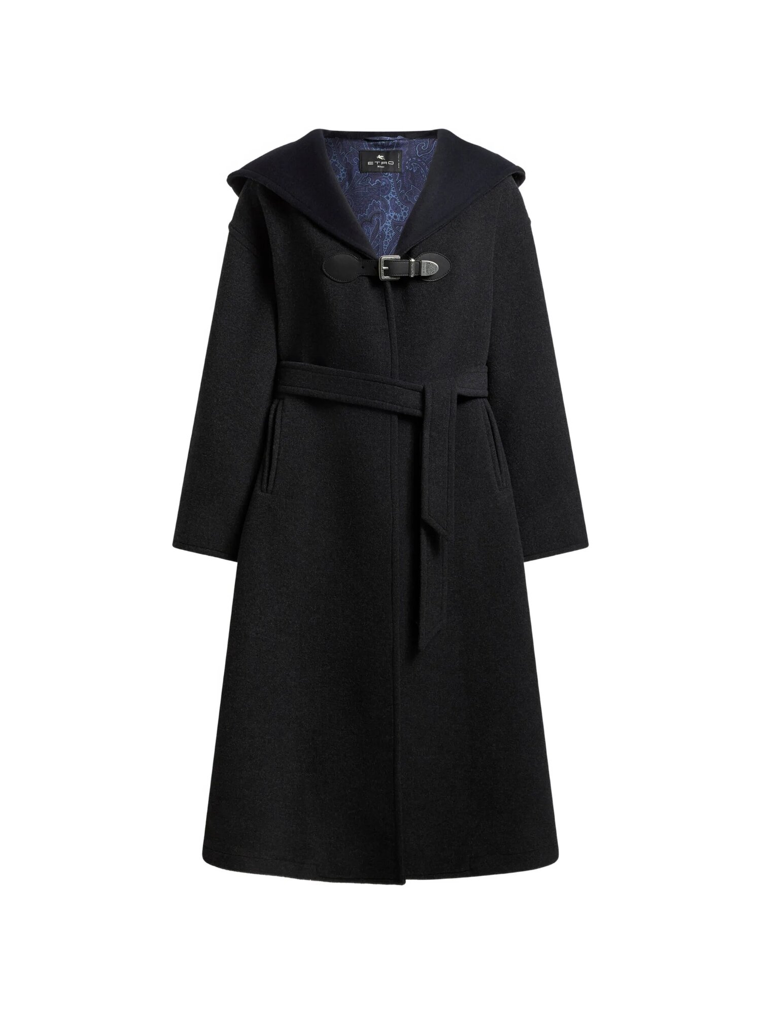 Пальто ETRO Wool-blend coat with hood and belt
