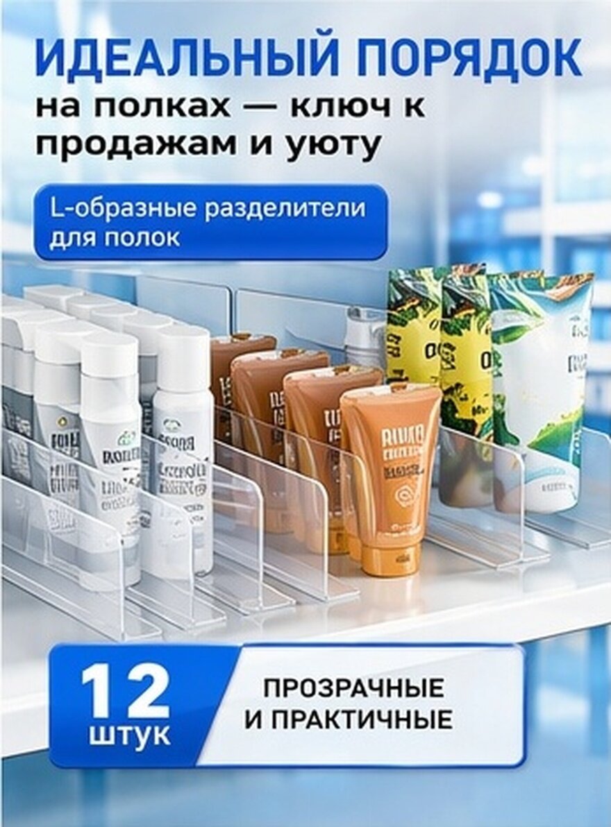 12 Шт Делители Из Пластика Для Гардероба И Полок Прозрачные Делители Настенных Полок Размер 20.00X6.00X4.00Cm