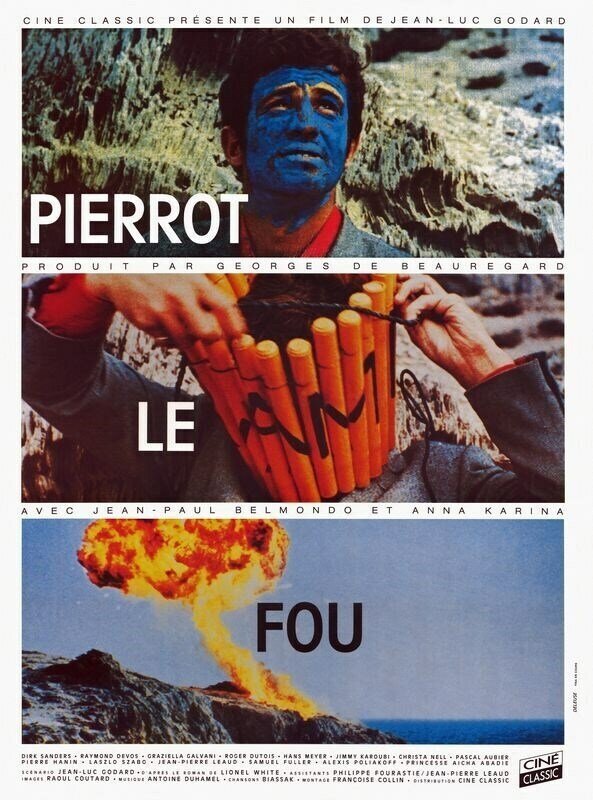 Плакат, постер Безумный Пьеро (Pierrot le fou), Жан-Люк Годар на бумаге, размер 21х30см