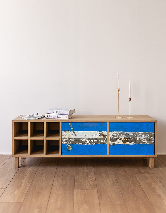 Тумба под телевизор напольная 150 см лофт из массива тика и дуба