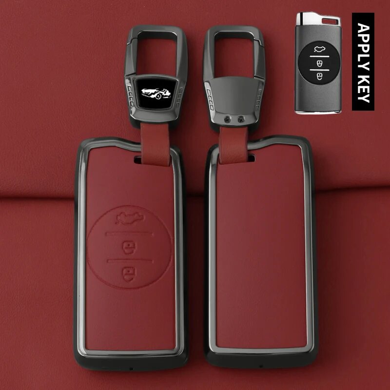 Металлический кожаный чехол для автомобильного ключа для Chery Tiggo 7 pro 8 Pro Exeed Tiggo 2 3x Arrizo 5 Pro Gx 5x EQ7 tiggo 4 с защищенным корпусом, брелок, Red Set1