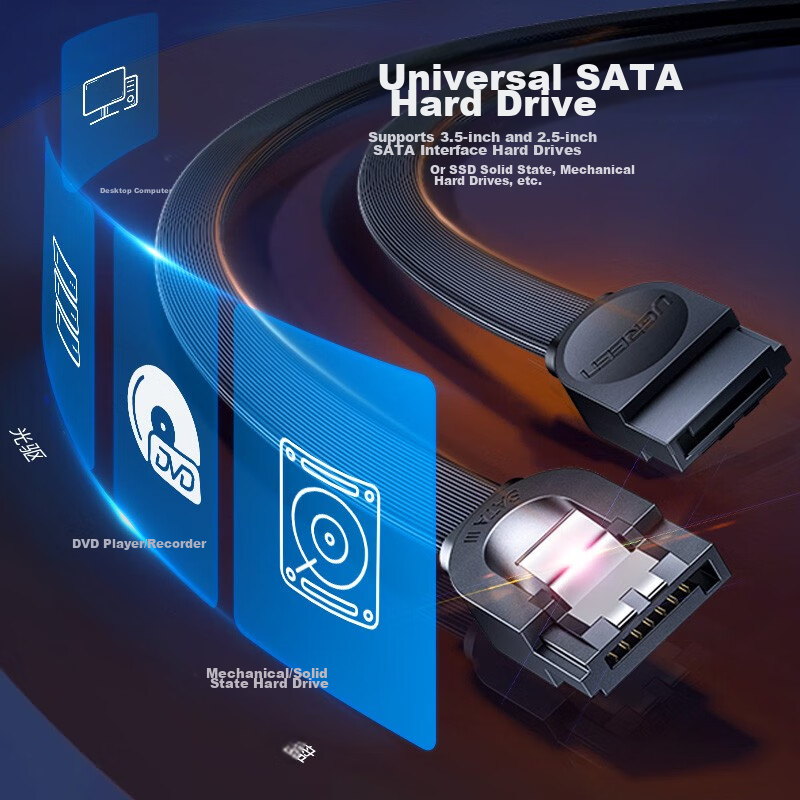 Lulian High-Speed SATA 3.0 Hard Drive Data Cable, External SSD/HDD Data Cable, Optical Drive Serial Cable, Power Dual-Channel Conversion Cable, Angled Head, 0.5 Meters