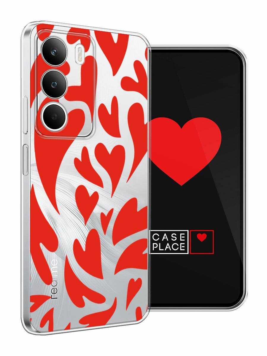 Чехол на Realme C71/P3 Lite 4G / Реалми С71/P3 Лайт 4G с принтом "Crazy hearts 2 - 14 февраля", прозрачный — фото 1
