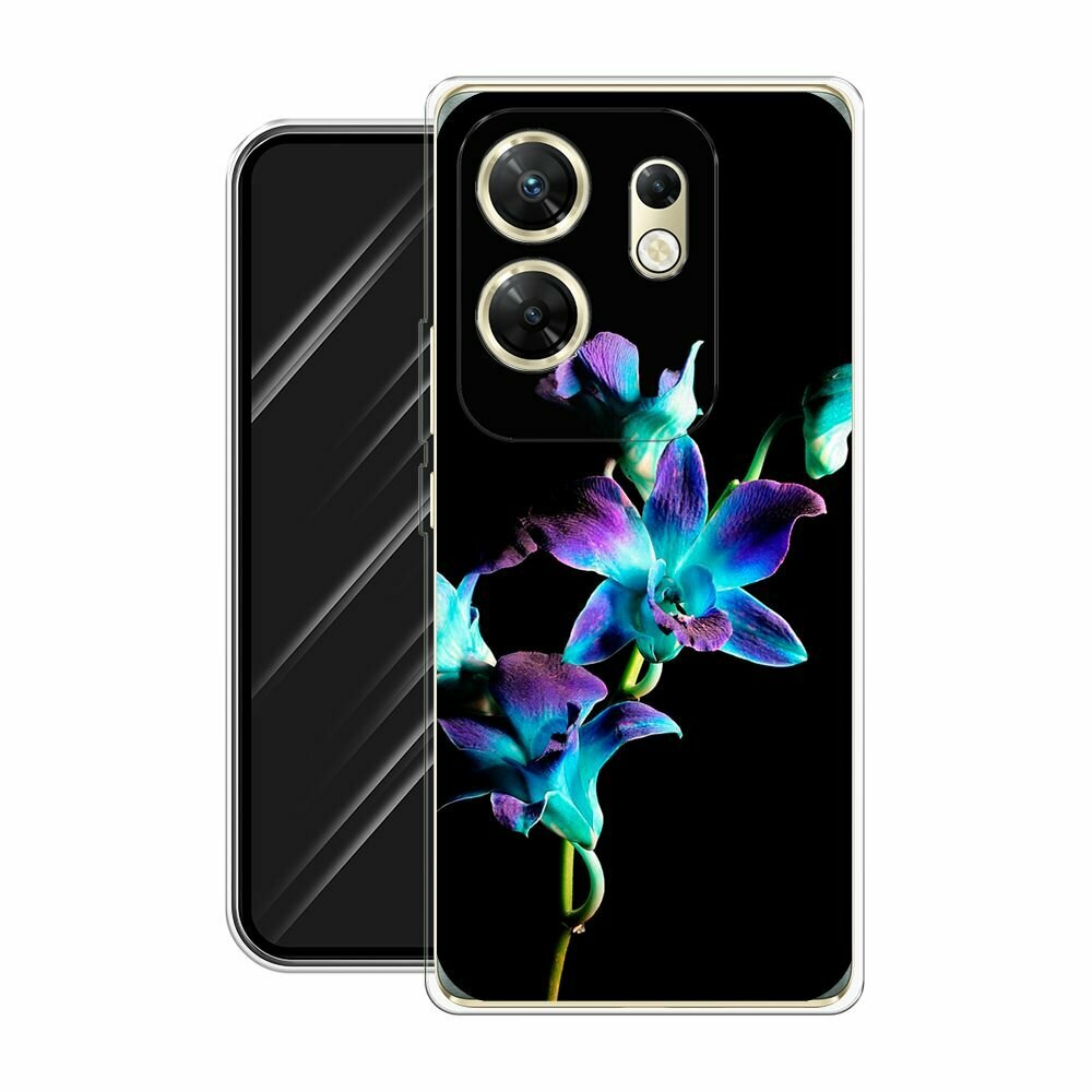 Чехол на Infinix Zero 30 4G / Инфиникс Зеро 30 4G с принтом "Синий цветок на черном" — фото 1