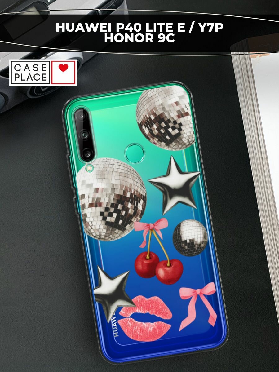 Чехол на Huawei P40 Lite E/Y7p/Honor 9C / Хуавей P40 Lite E/Y7p/Хонор 9C с принтом "Стильная подборка", прозрачный